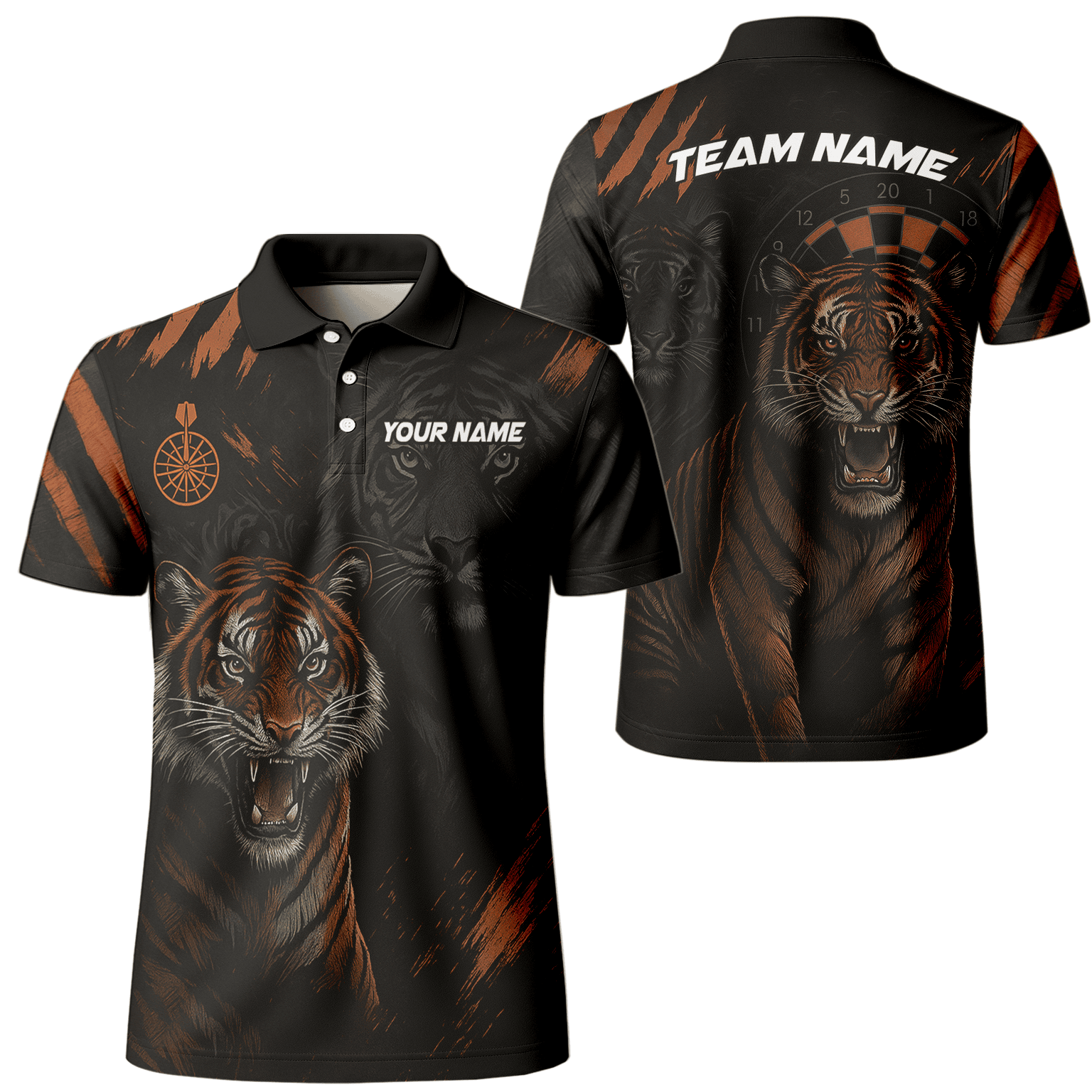 Personalized Roaring Tiger Dart Polo Black Orange For Men M0703