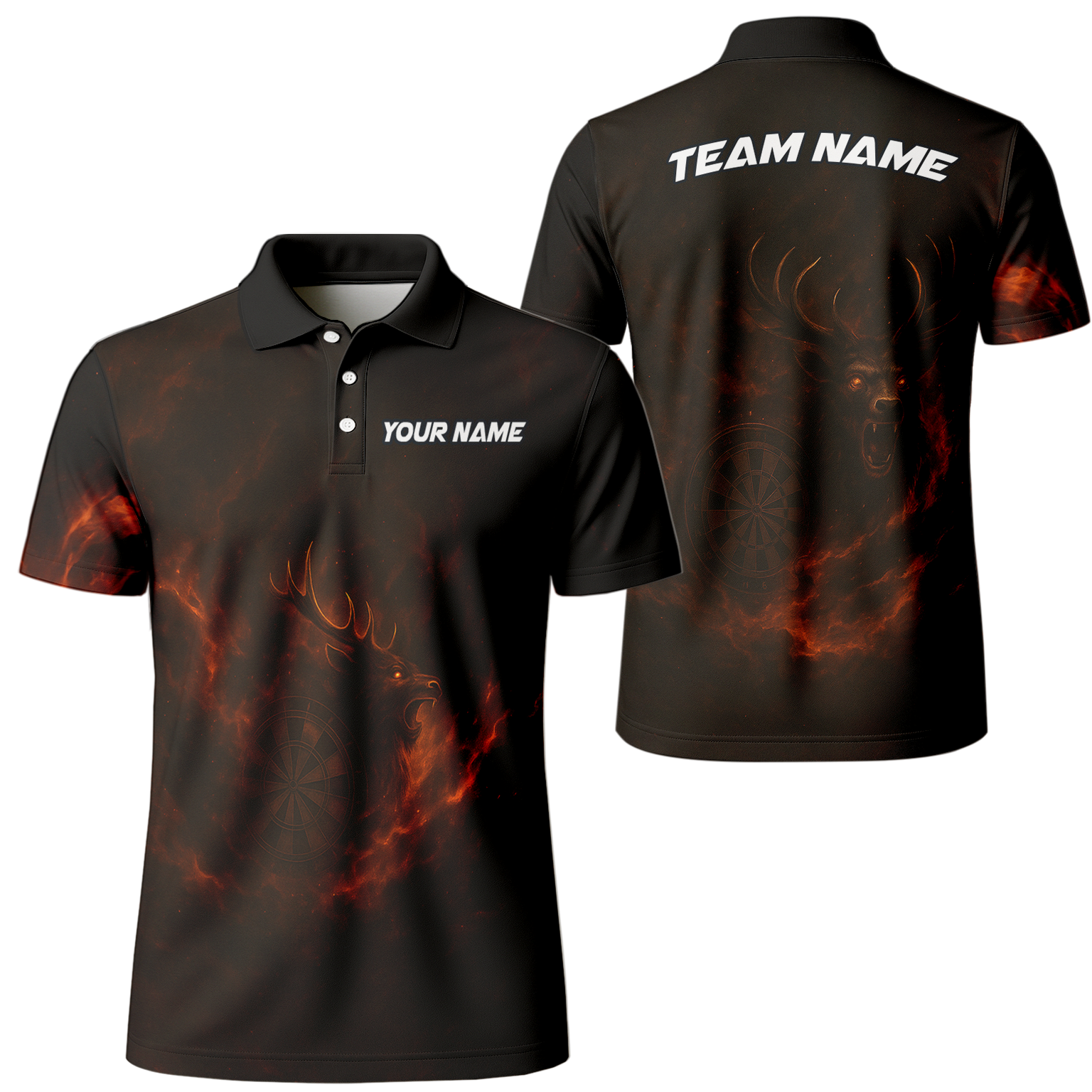 Custom Black Fiery Stag Darts Polo Shirt - polo