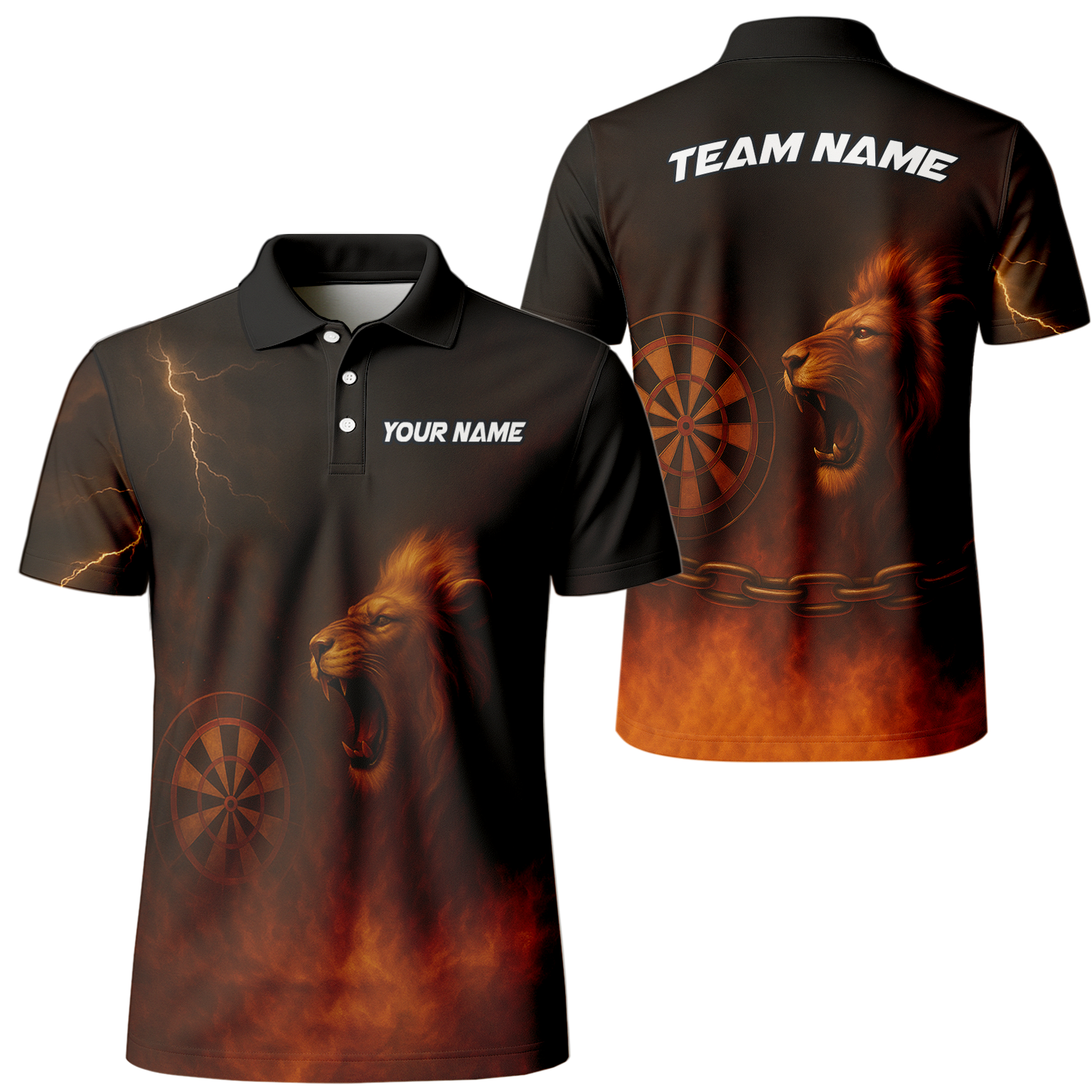 Personalized Lion Fire Lightning Dart Shirt Polo Black - polo