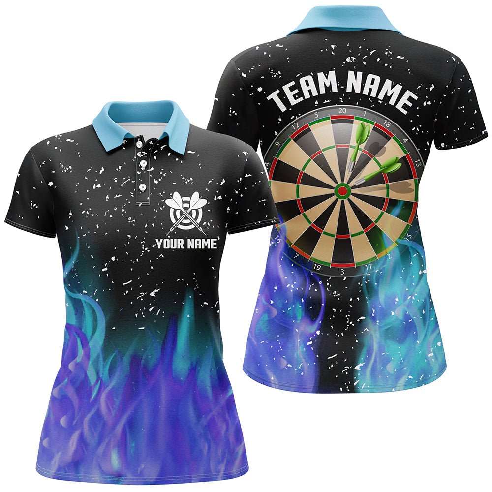 Personalised Blue and Purple Fire Dartboard Women's Darts Polo Shirt