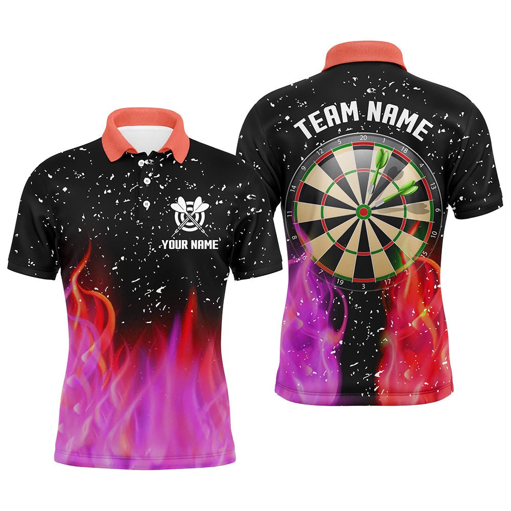 3D Red and Pink Flame Dartboard Men's Darts Polo Shirt | Personalised