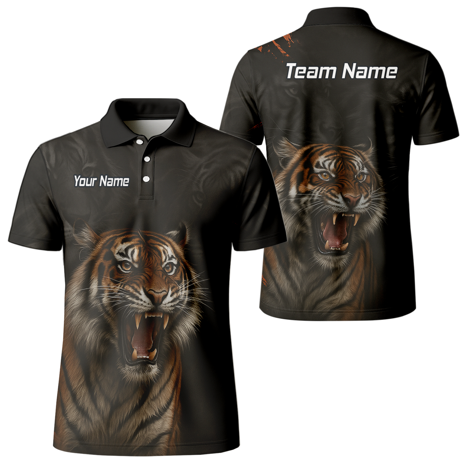 Personalised Roaring Tiger Dart Polo Shirt Black Custom Name Team ...