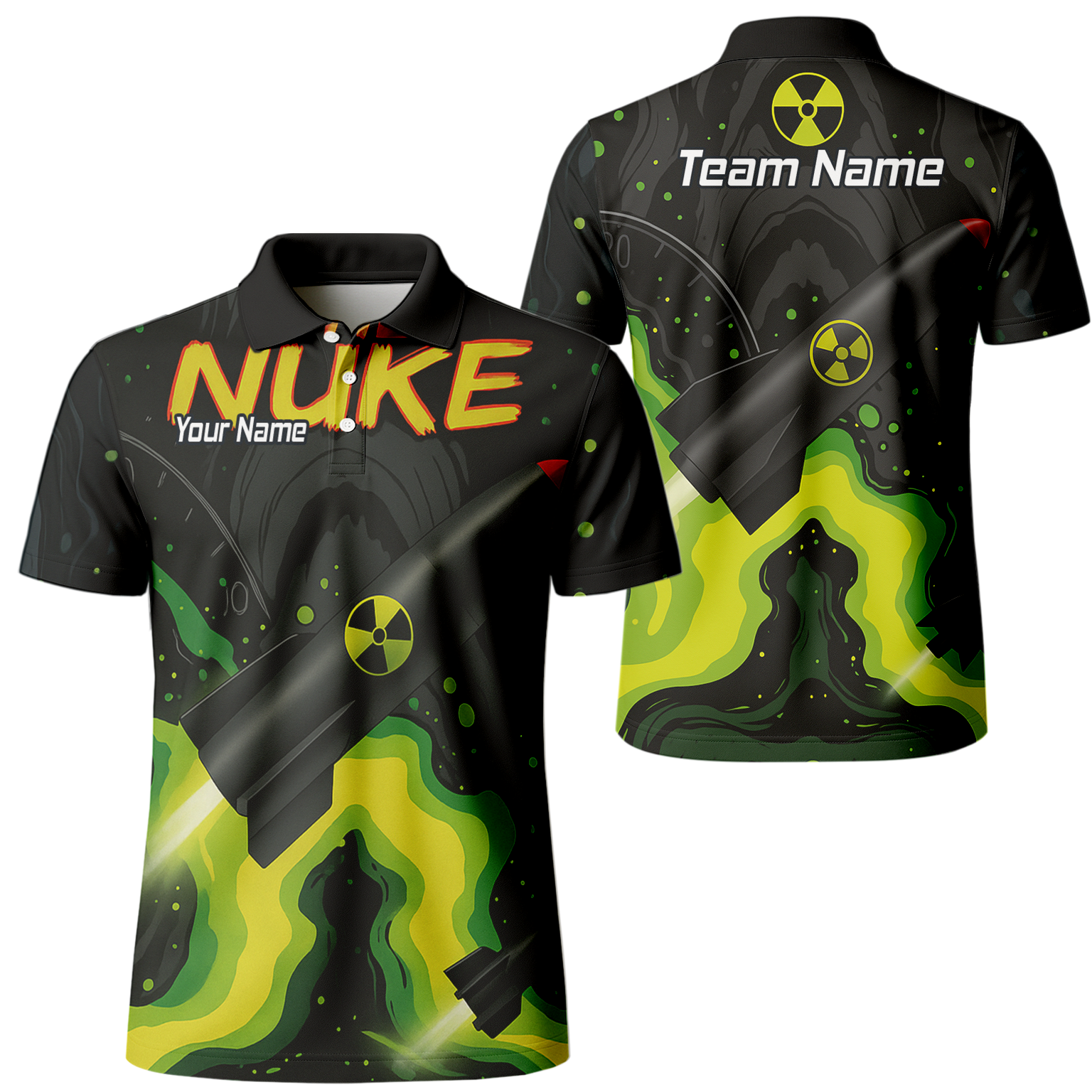 Personalised Nuke Radiation Dart Jersey Black Green Custom Polo Shirt ...