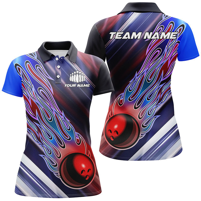 Custom Red, White, and Blue Bowling Ball Flame Bowling Team Shirts for