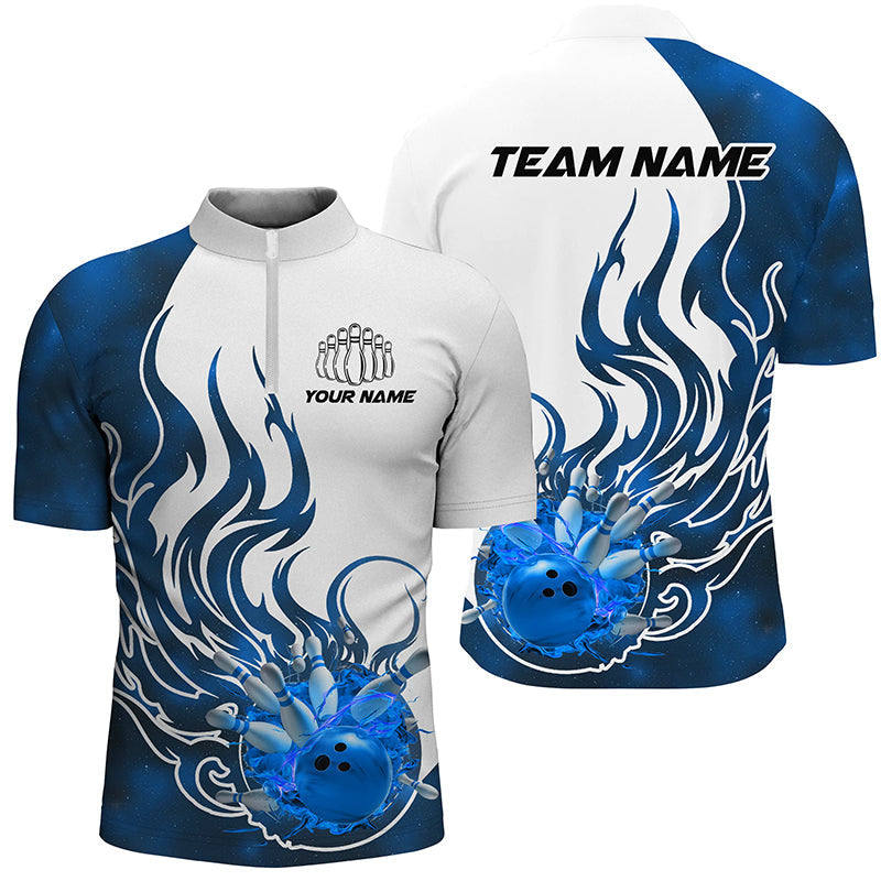 Custom Blue Flame Bowling Shirts for Men | Galaxy Bowling Team Uniforms ...