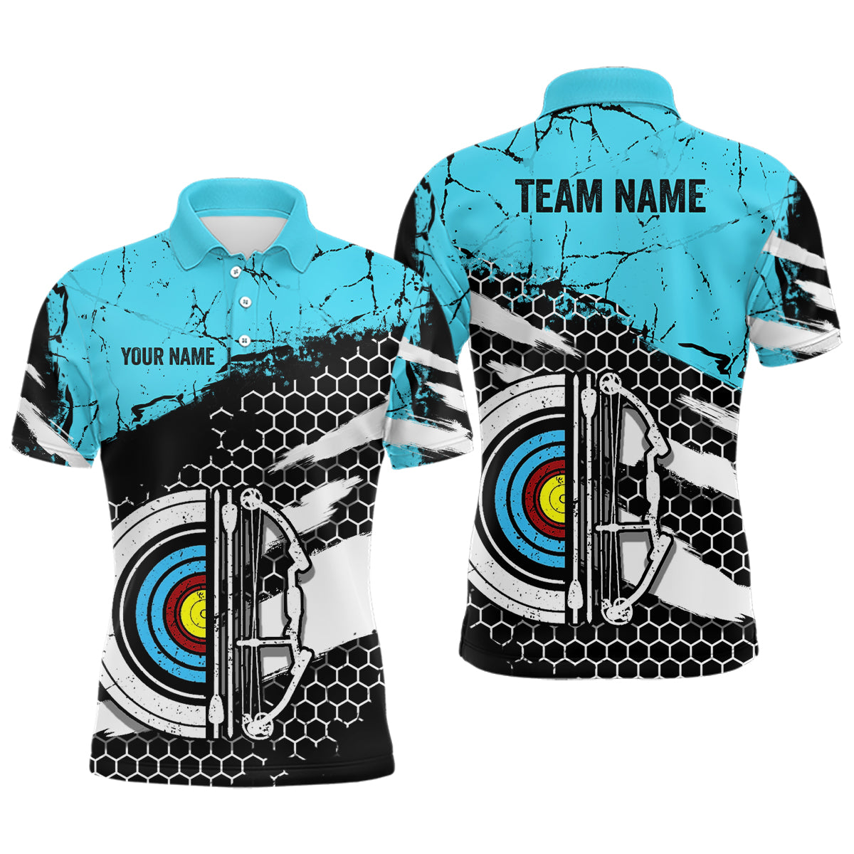 Personalised Retro Blue Black Target Archery Polo Shirts For Men and W