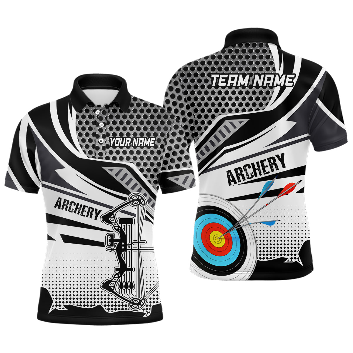 Personalised Modern Compound Bow And Arrow Archery Polo Shirts For Men