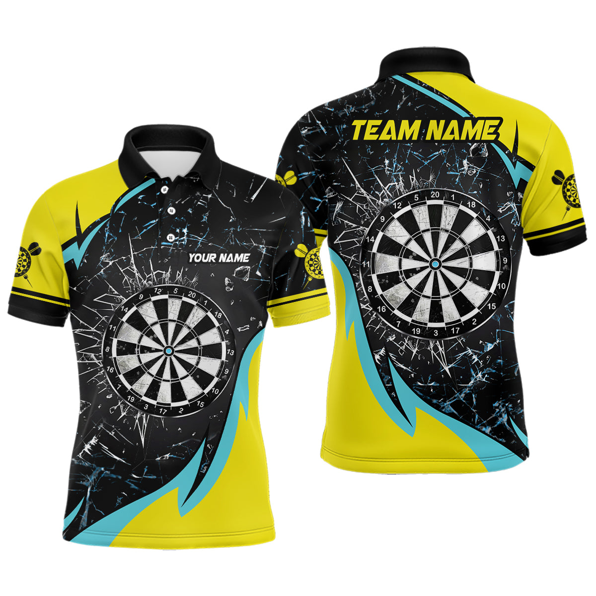 Custom Yellow Blue Glass Break Dart Shirts - Personalized Dart Jerseys ...