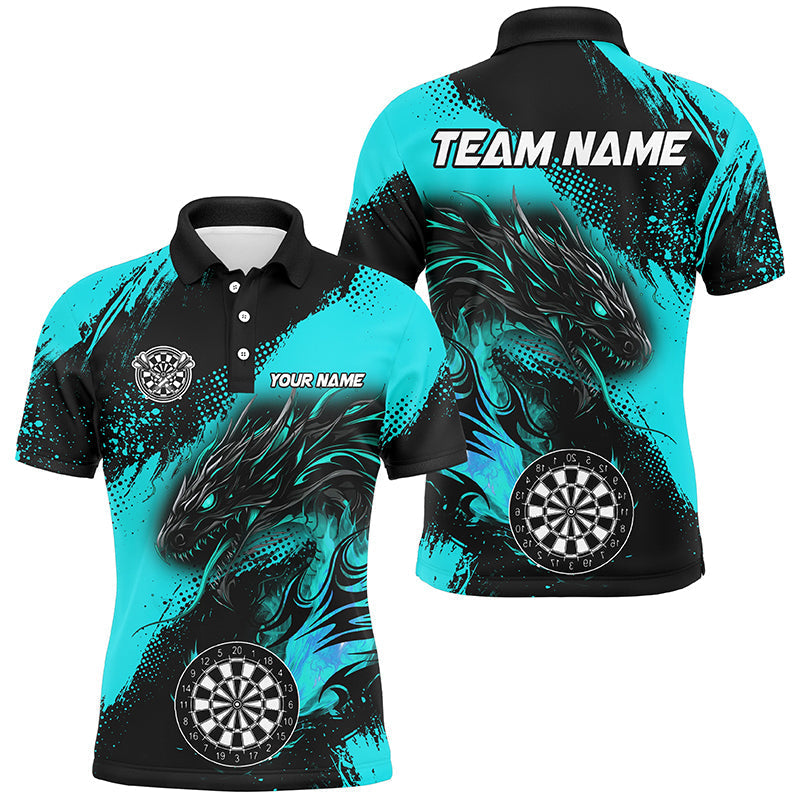 Turquoise Grunge Dragon Darts Polo & Quarter Zip Shirt for Men - Custom ...