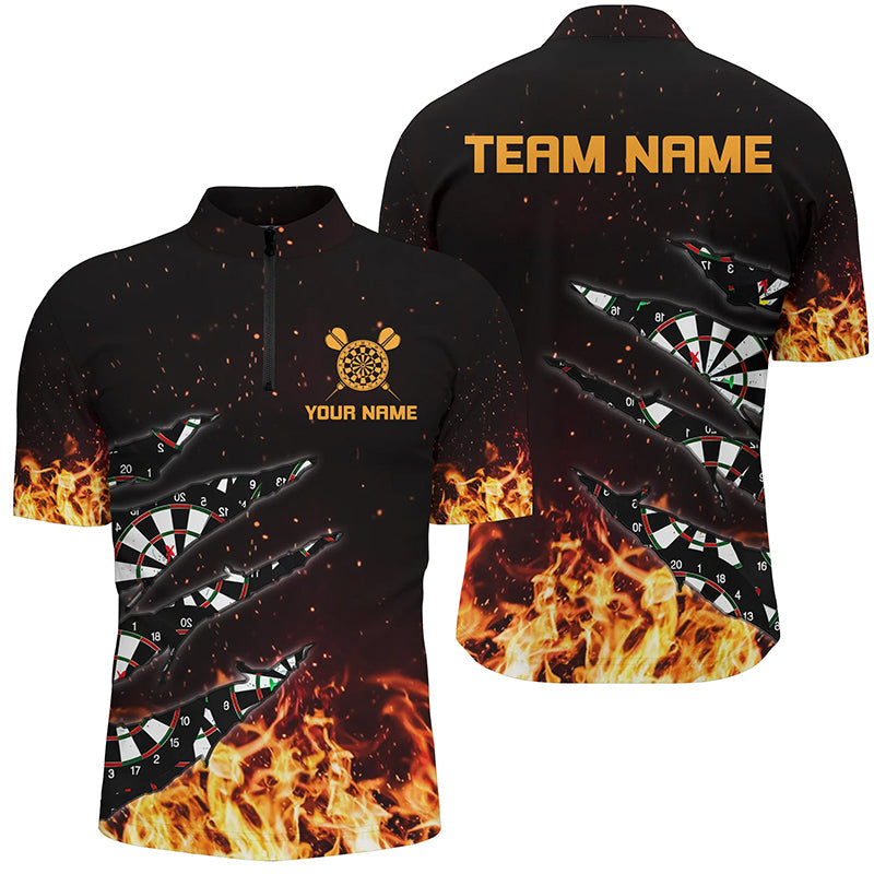 Custom Fire Flame Dart Board Darts Player Quarter-Zip Shirt - UK Men's ...