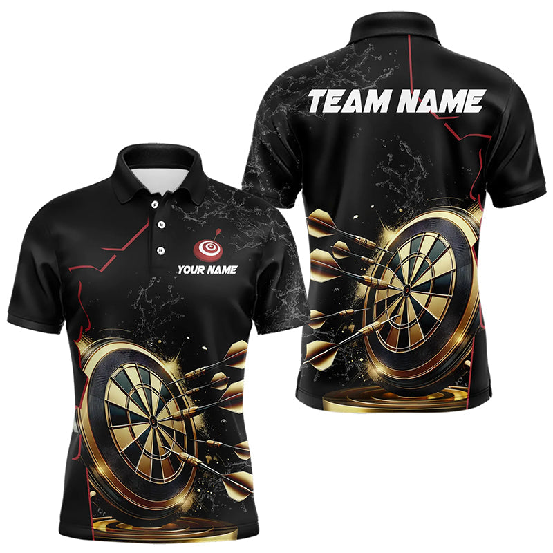 Custom Black And Golden Dart Shirts For Men, Personalised Glowing Dart