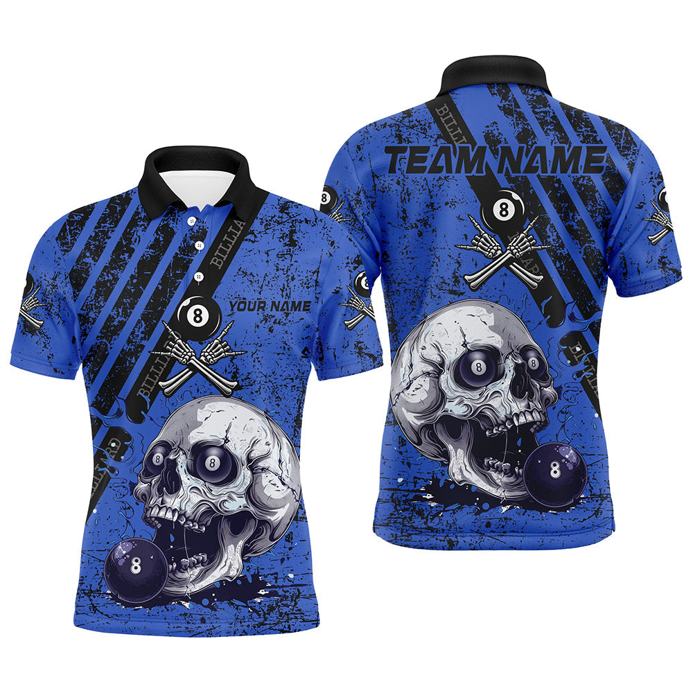 Personalised Grunge Blue Billiard Skull Shirt - Custom Men’s Billiard ...