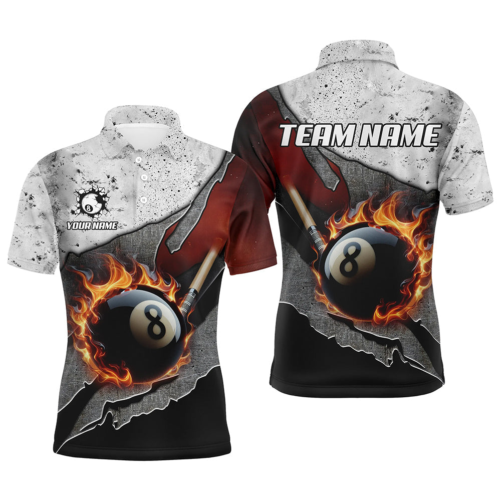 Personalised Grey Grunge Fire 8 Ball Pool Cue Billiard Shirts for Men ...