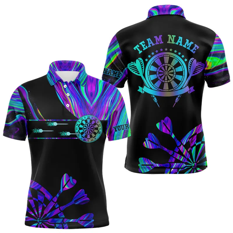 Neon Purple Blue Darts Tie Dye Polo & Quarter Zip Custom Dart Shirts F
