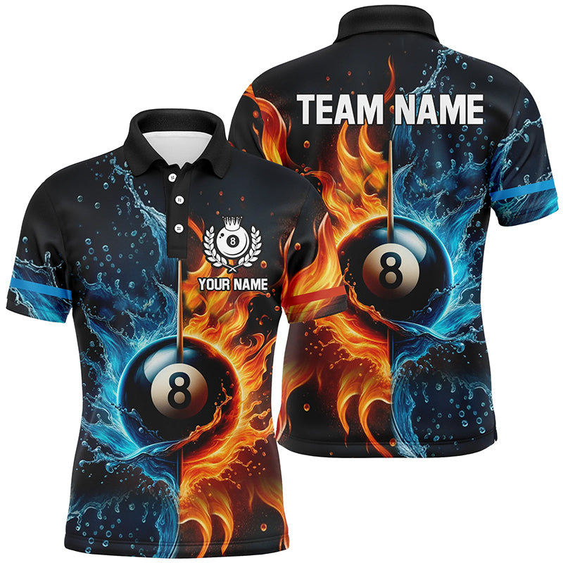 Billiard Water And Fire 3D Printed Polo Shirts - 8 Ball Pool Attire for ...