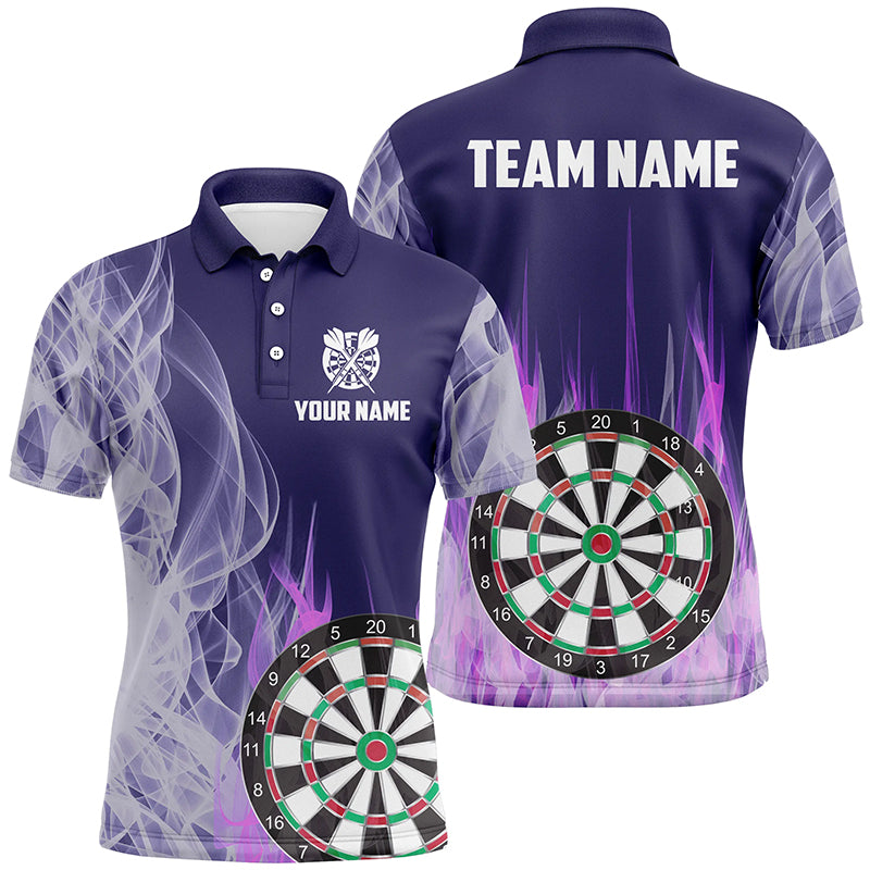 Customized Darts Team Jersey - Purple Flame 3D Dartboard Men's Polo ...