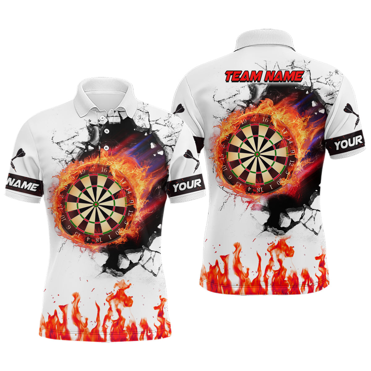 Men's Orange Dartboard Flame 3D Dart Polo Shirt - Official UK Supplier ...