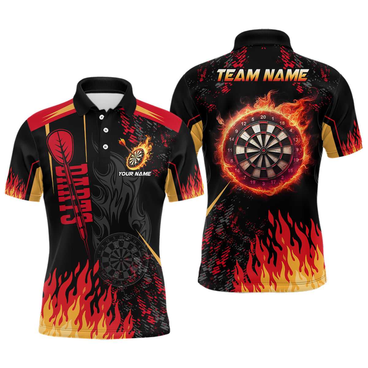 Personalised Fire Flame Dart Polo Shirt - Men's 3D Printed | UK Men's ...