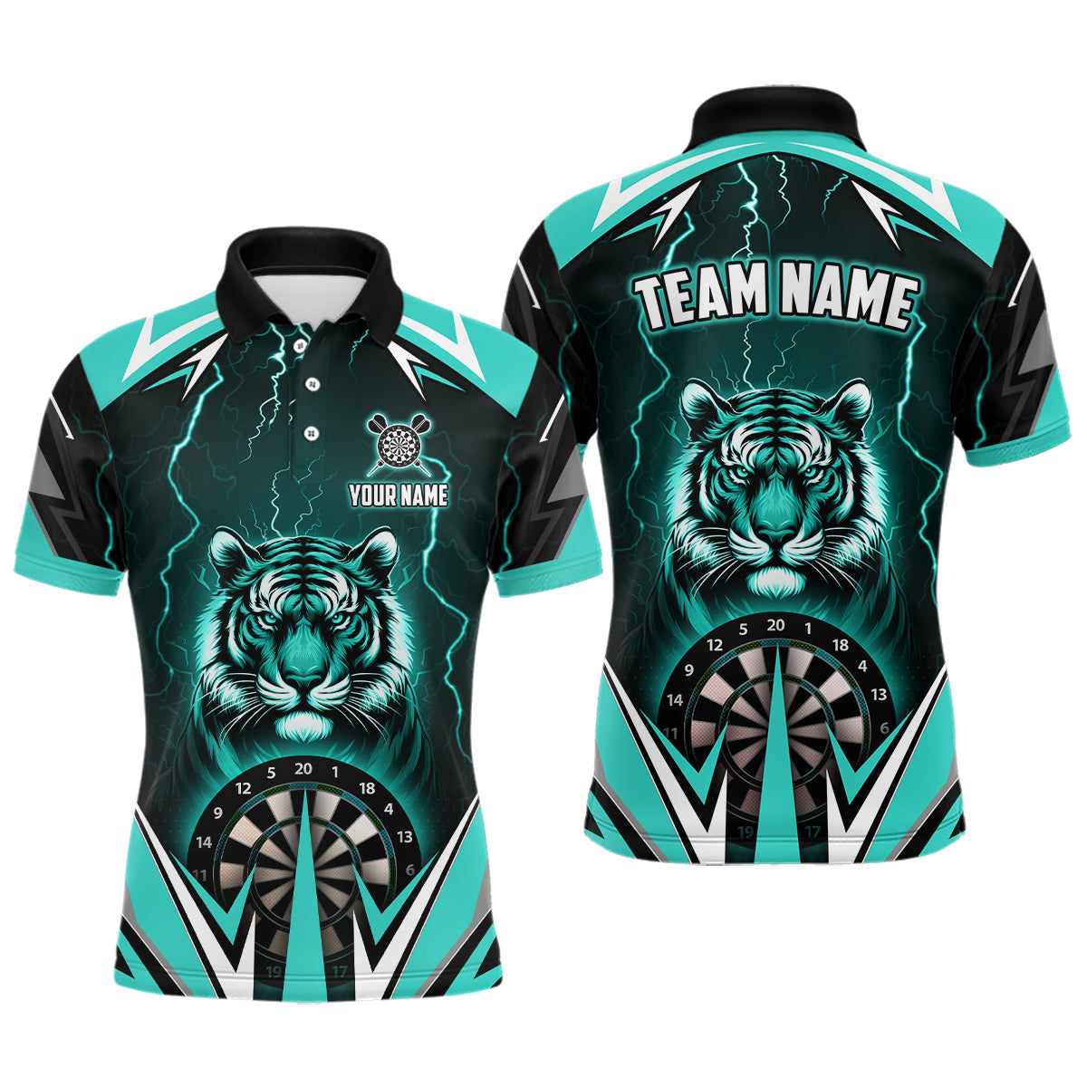 Men's Tiger Darts Shirts Thunder Lightning Turquoise Jersey T2478