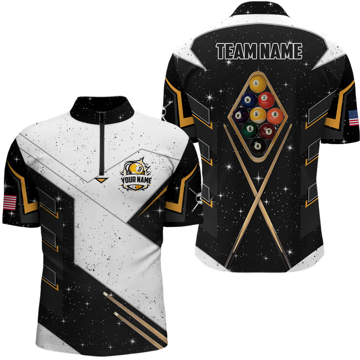 Custom 9 Ball Pool Billiard Grunge Men’s Quarter-Zip Shirts - Stylish ...