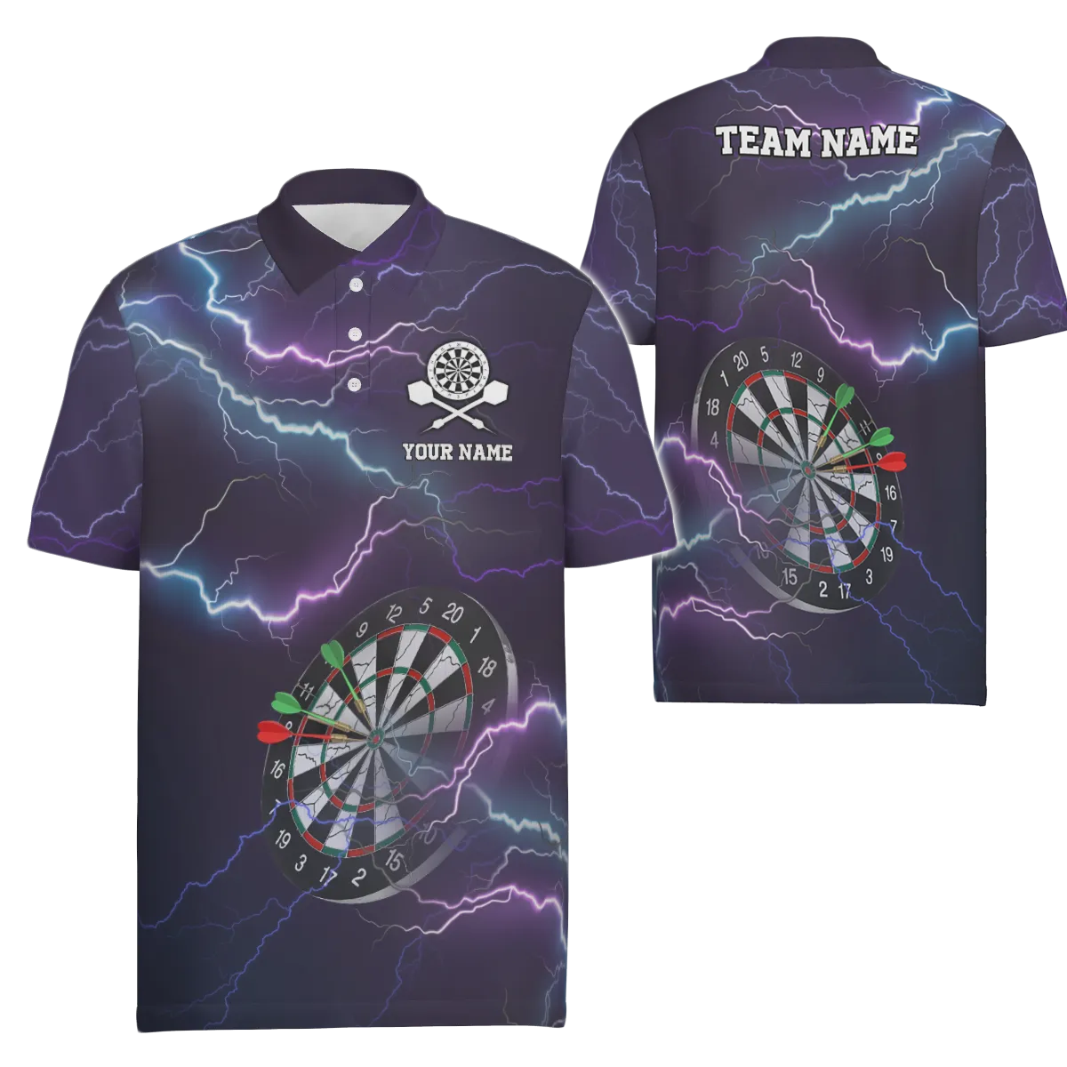 Men's Darts Polo Shirt with Thunder and Lightning, Dart Jersey for Men