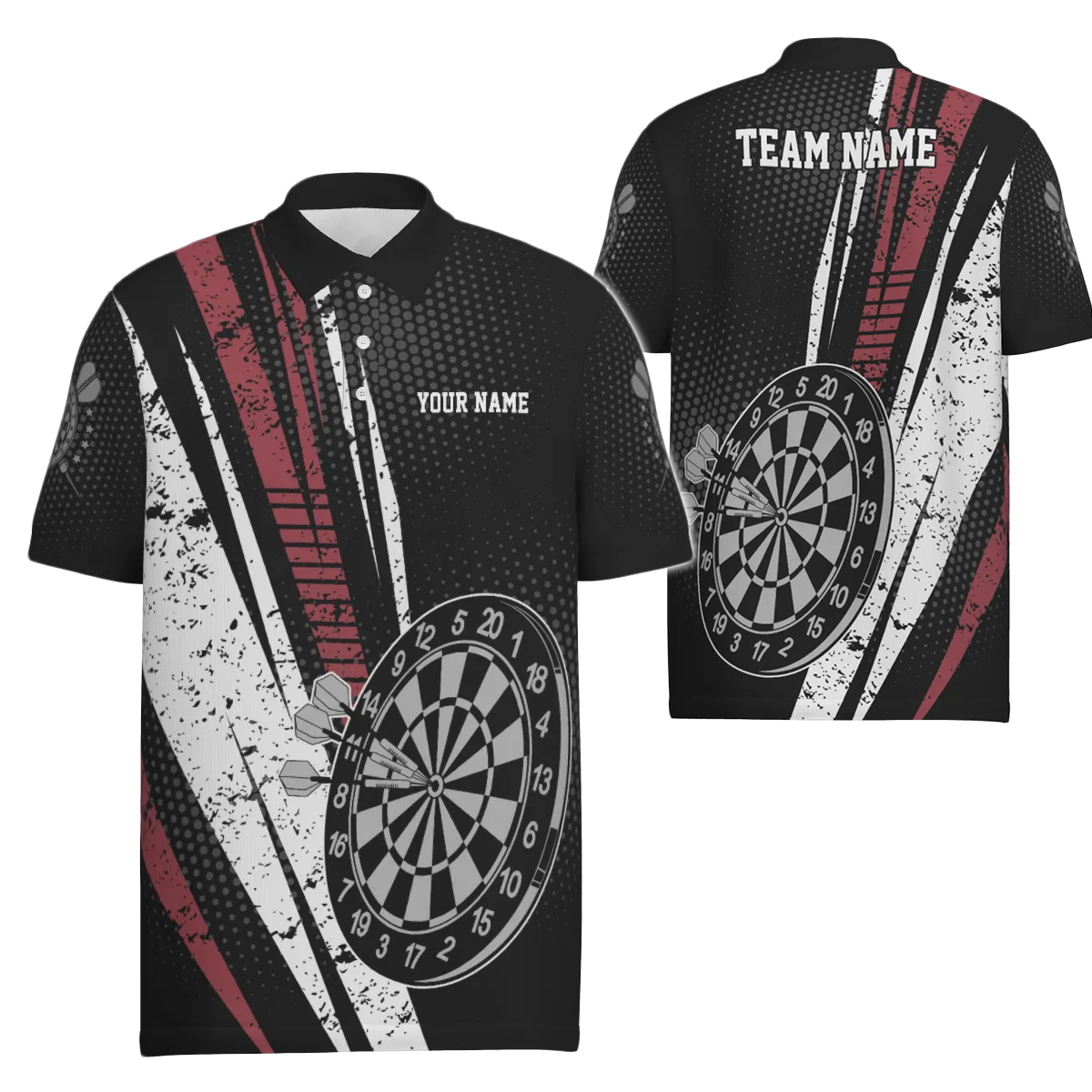 Men's Darts Shirt in Retro Geometric Style - Men's Darts Polo Shirt, D