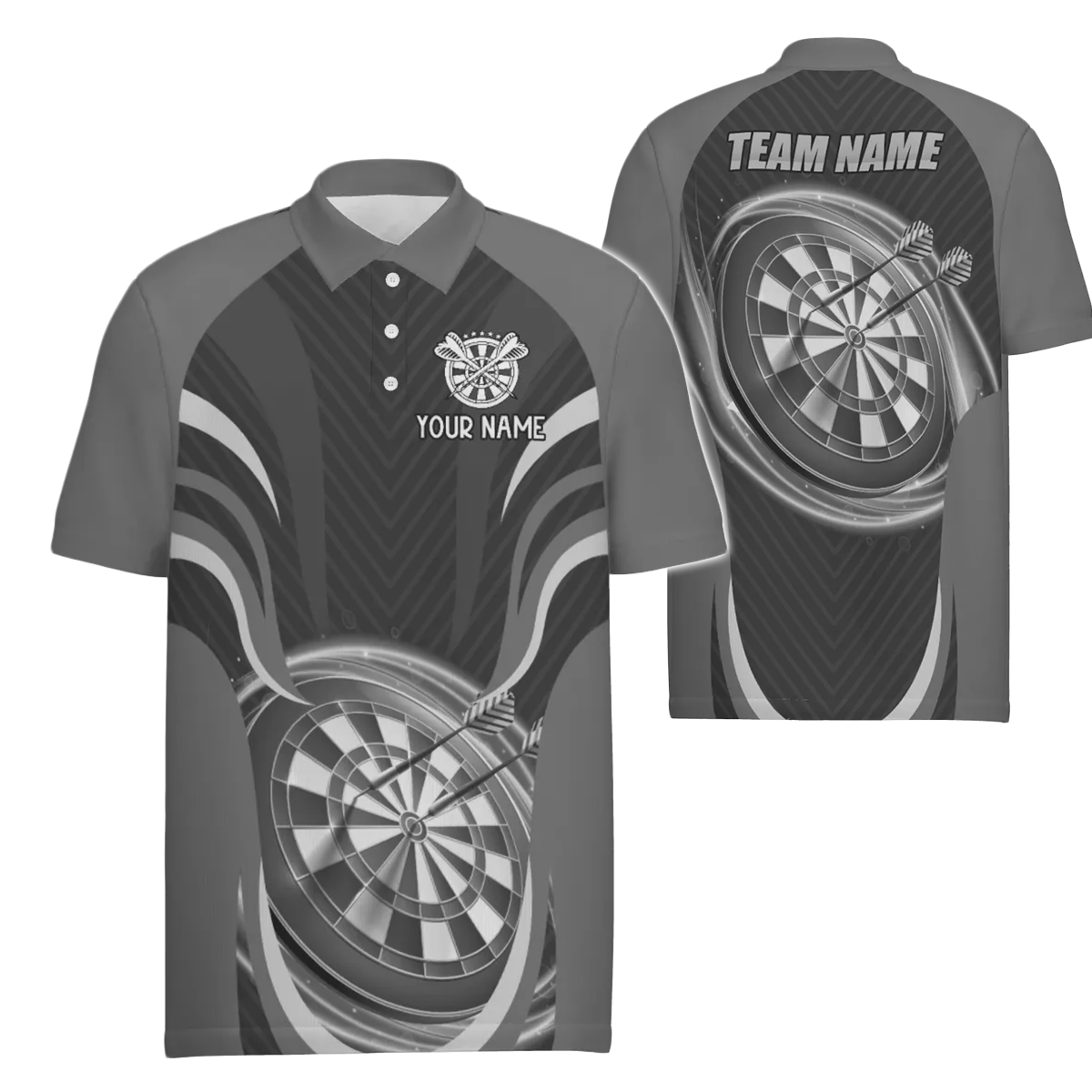 Men's Darts Polo Shirt in Black and Grey - Customised Cool Dart Shirt