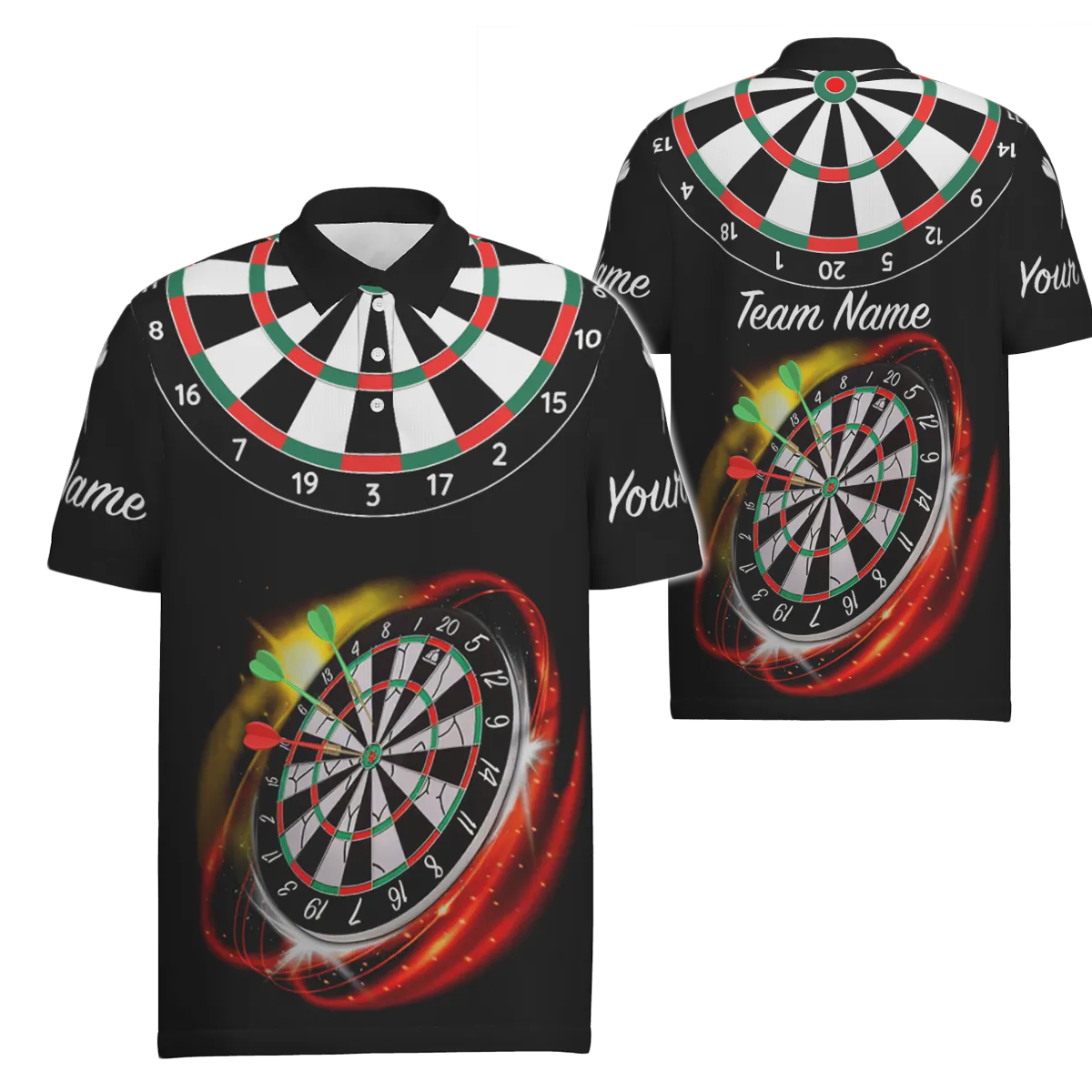 Red and Black Men's Darts Polo Shirt with Custom Name - Cool Darts Jer
