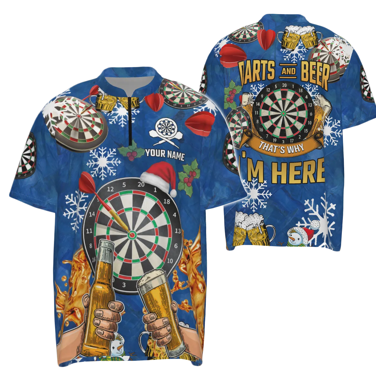 Darts Quarter-Zip Shirt with Darts and Beer - Christmas Dart Jerseys f