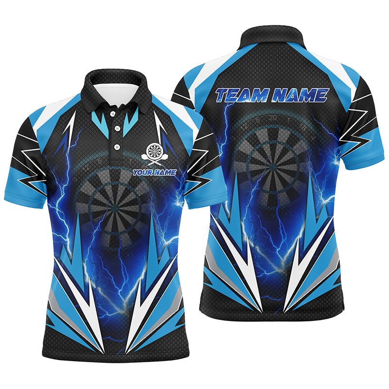 Personalised Blue Lightning Men's Darts Polo Shirt | Custom Dart Shirt
