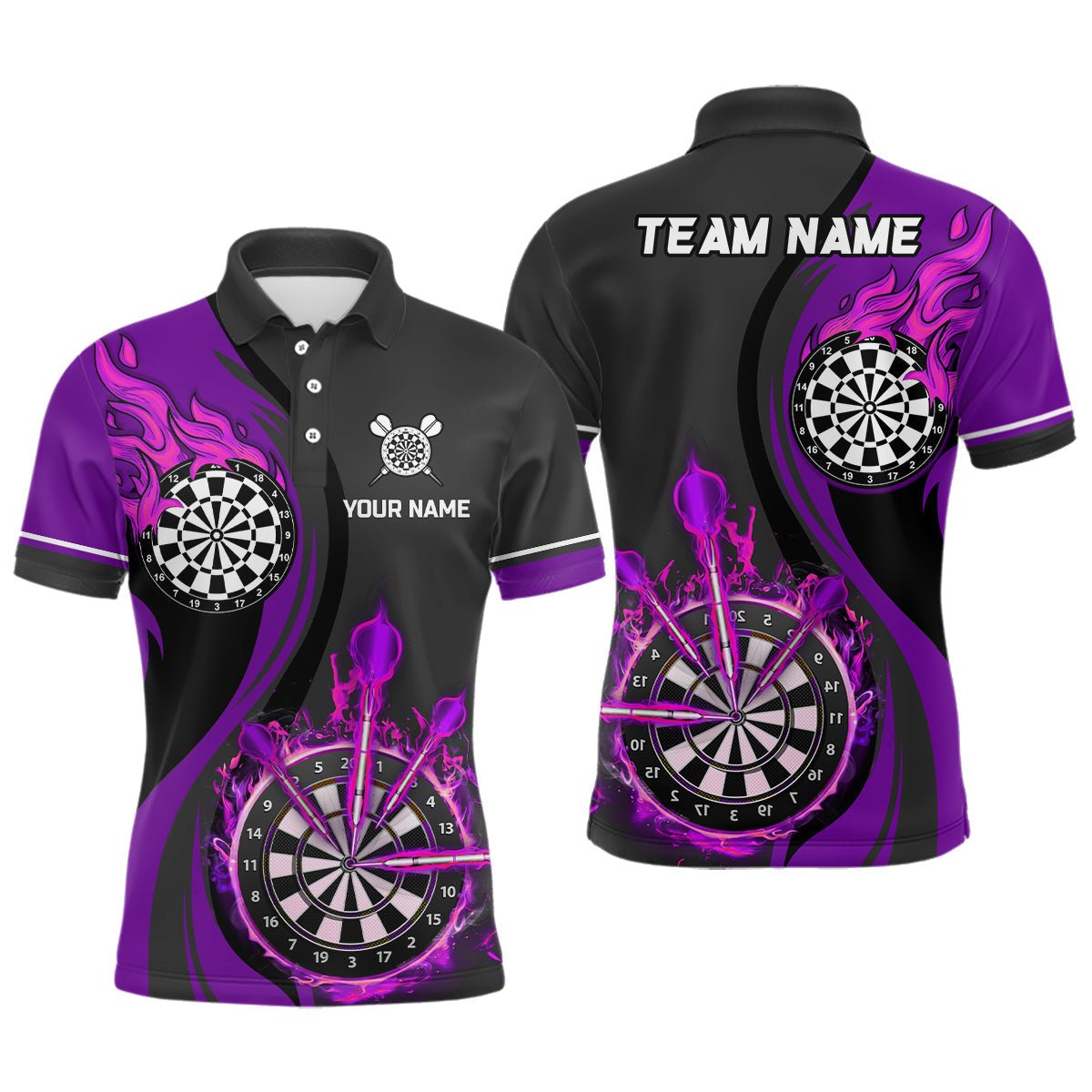 Customised Men's Darts Polo Shirt in Flame Fire Design | Tailored Dart
