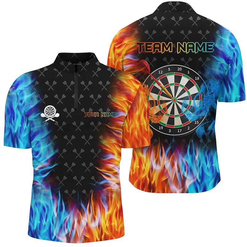 Customised Men's Quarter-Zip Dartboard Fire & Water 3D Printed Shirts