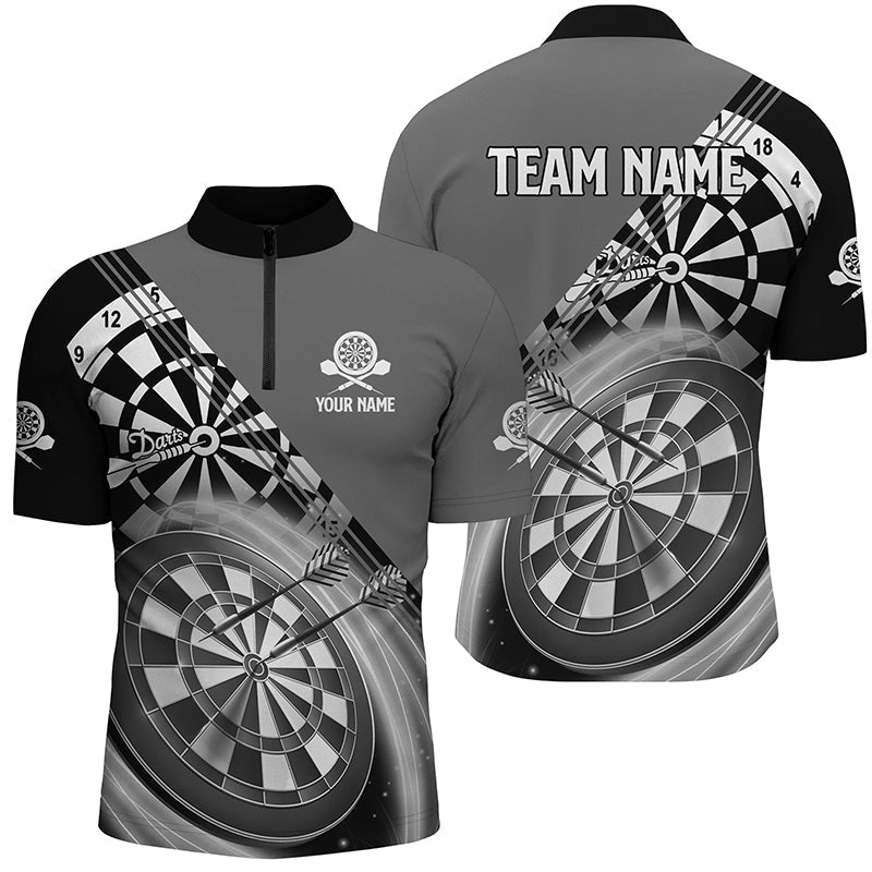 Personalised Black and Grey Darts Quarter-Zip Shirt with Custom Name