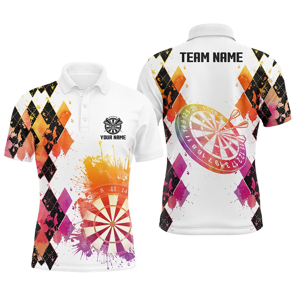 Customizable Men's Darts Polo Shirt with Vibrant Watercolor Argyle Pat