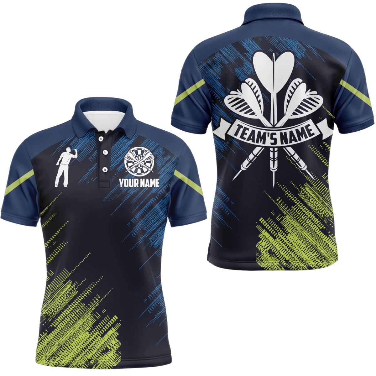 Personalised Darts Sport Style Polo Shirt for Men in Green and Blue, D