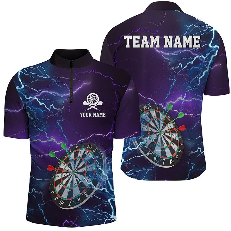 Personalised Men's Dart Quarter-Zip Shirt with Thunder and Lightning,
