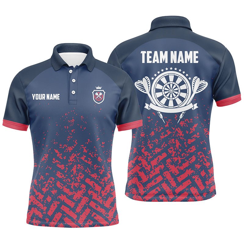 Personalised Men's Darts Polo Shirt in Blue and Red - Customisable Dar