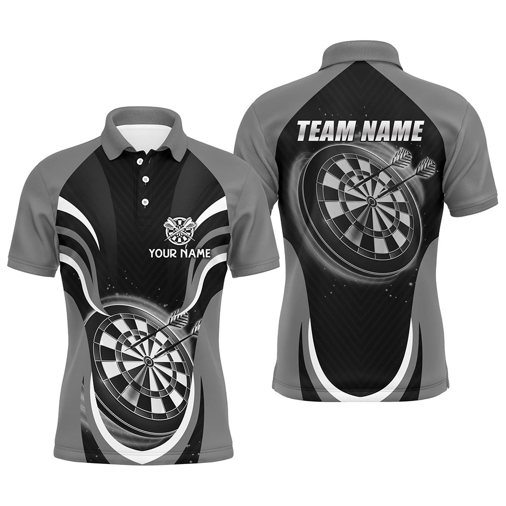 Personalised Men's Darts Polo Shirt in Black and Grey - Customised Coo